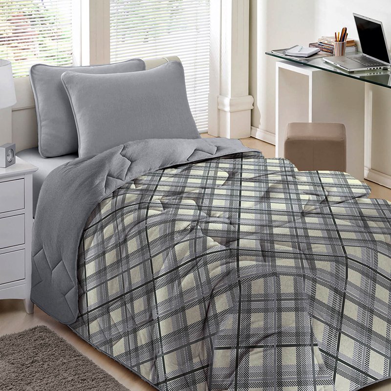 Edredom Buettner Solteiro Malha Estampado Charles Basic Cinza ...