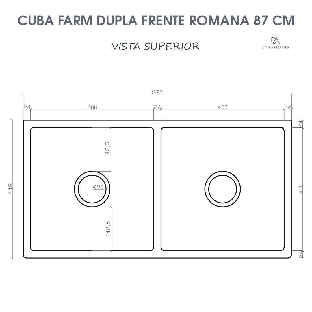 Cuba Dupla Cozinha Farm Sink Frente Romana 87 cm Fazenda | MadeiraMadeira