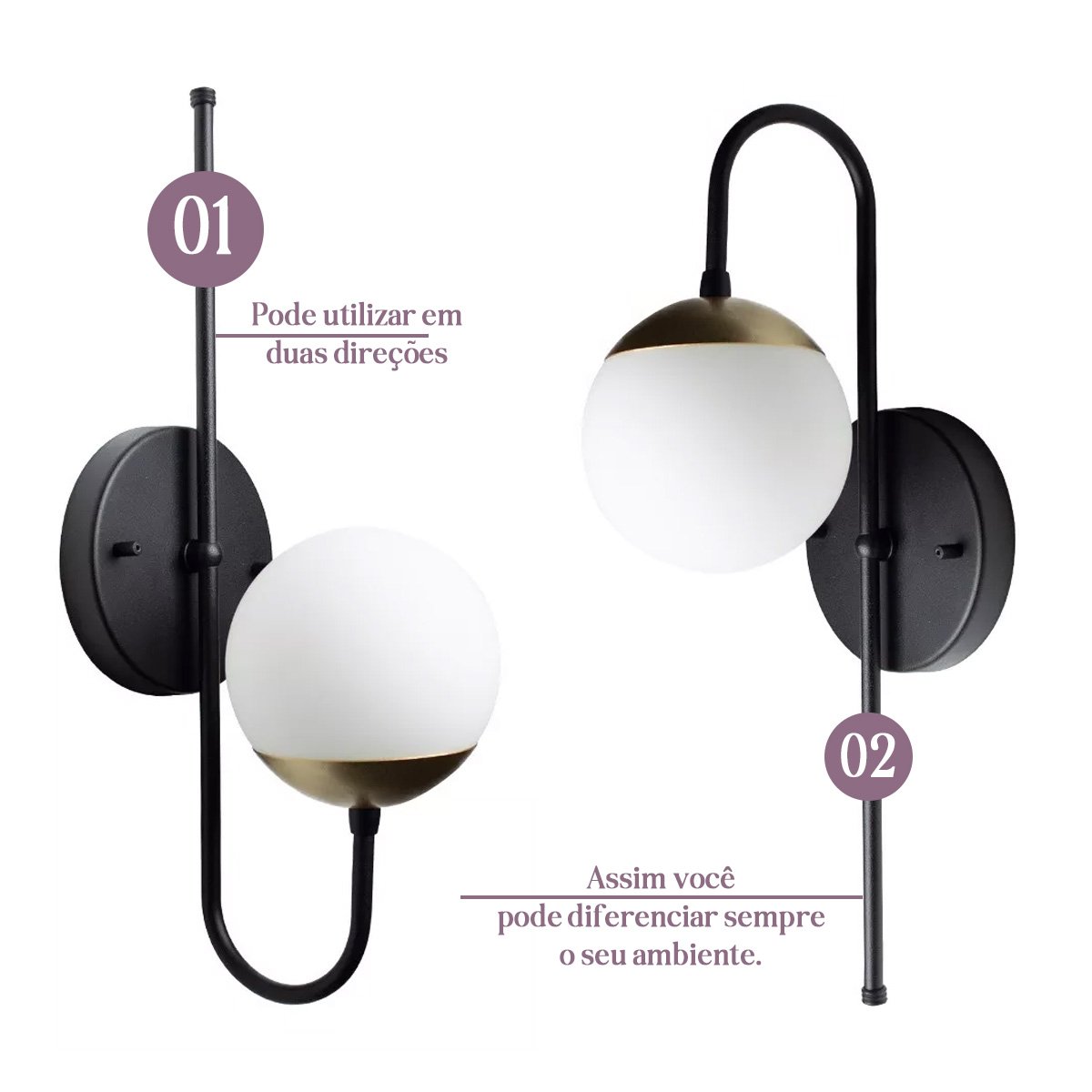 Arandela Interna Inclinada de Parede Jabuticaba + Vidro Globo Bivolt ...