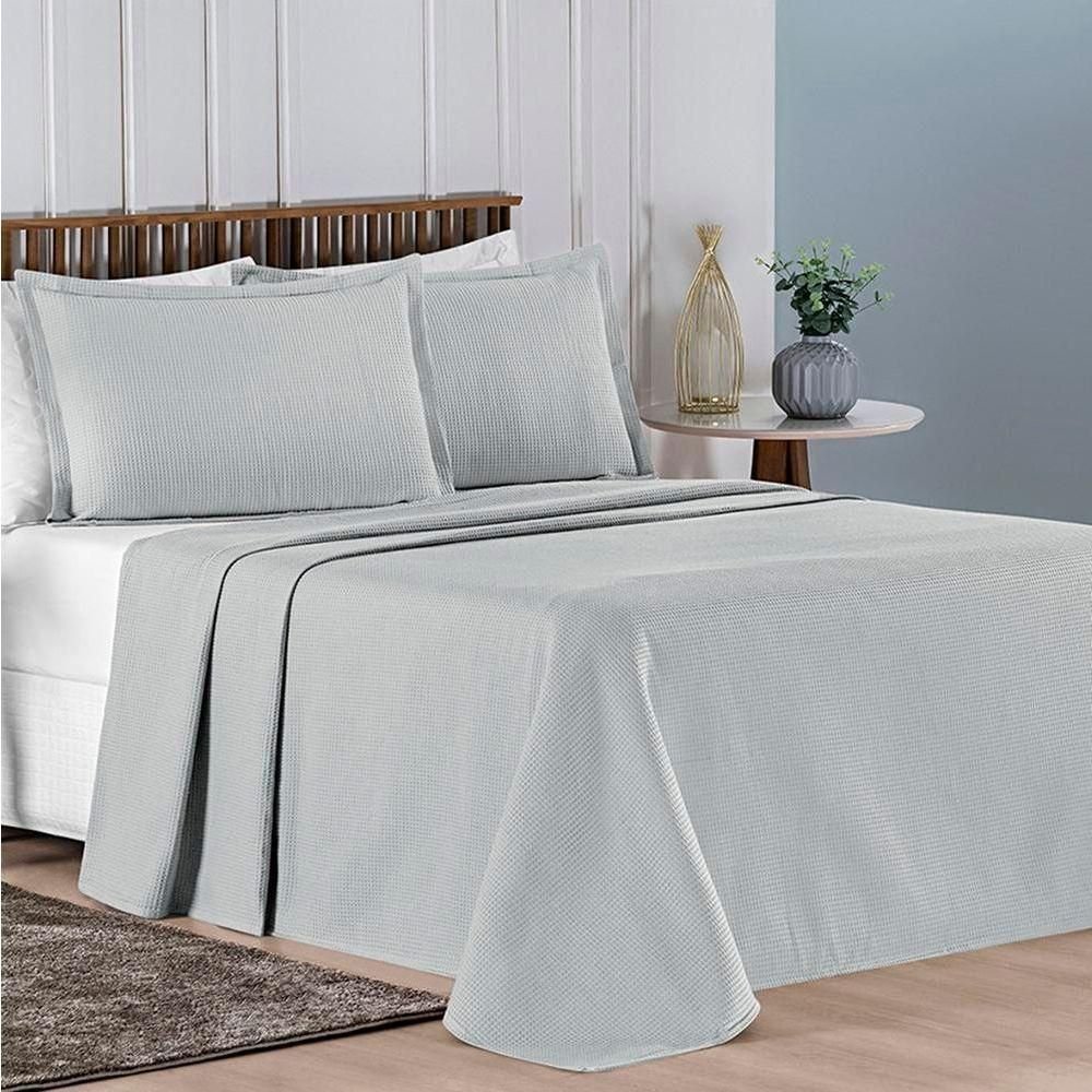 Cobre Leito King Charm Piquet 100% Algodão 3 Peças - Cinza | MadeiraMadeira