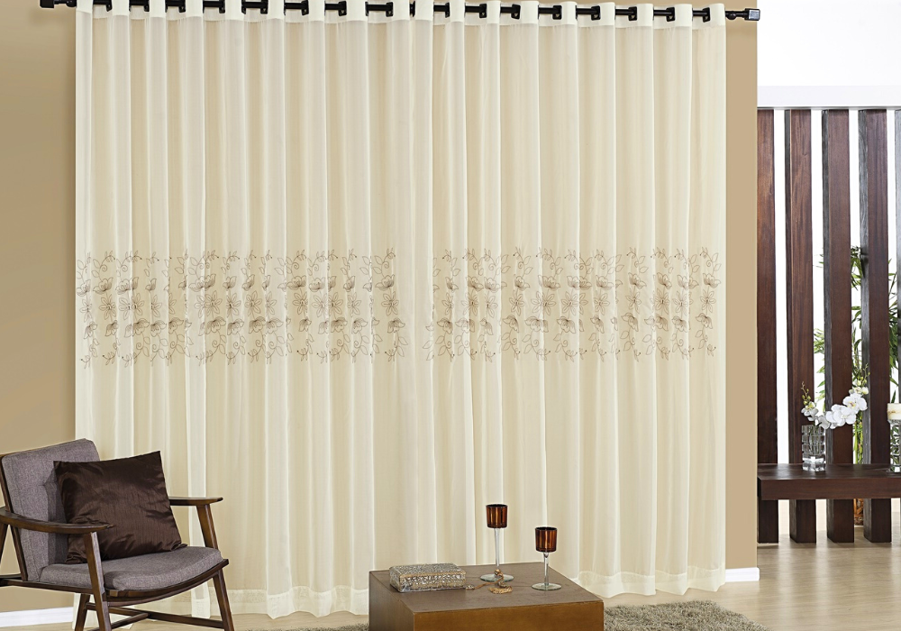 cortina para sala em voal bordado com ilhos cromado curtina moderna ...