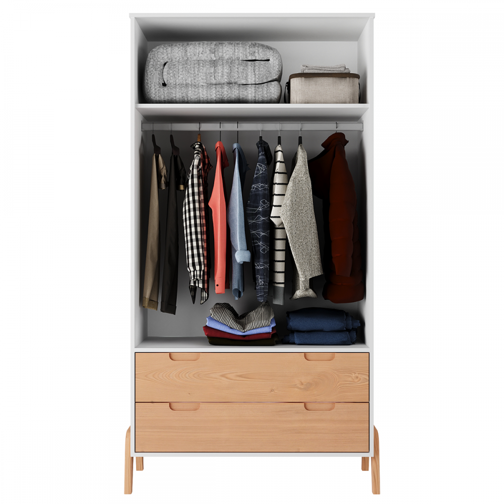 Guarda-Roupa Solteiro 2 Portas 2 Gavetas Branco Tx/Pinus Cera Bf-1007 ...
