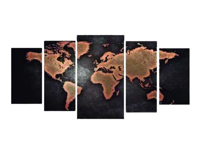 Quadros Decorativos 5 Peças Mapa Múndi Completo Lindo | MadeiraMadeira