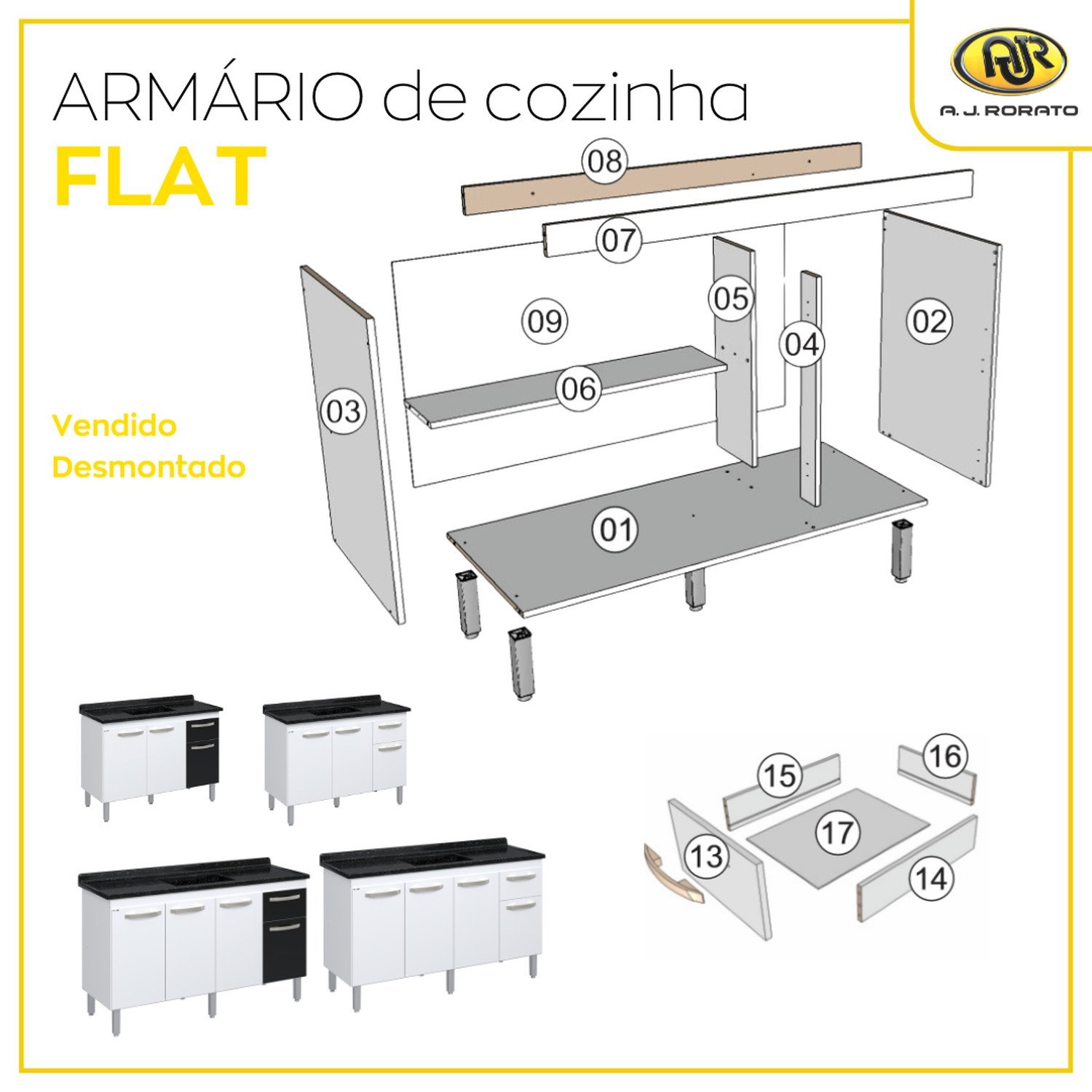 Balcão de Cozinha 3 Portas e 1 Gaveta 143cm | MadeiraMadeira