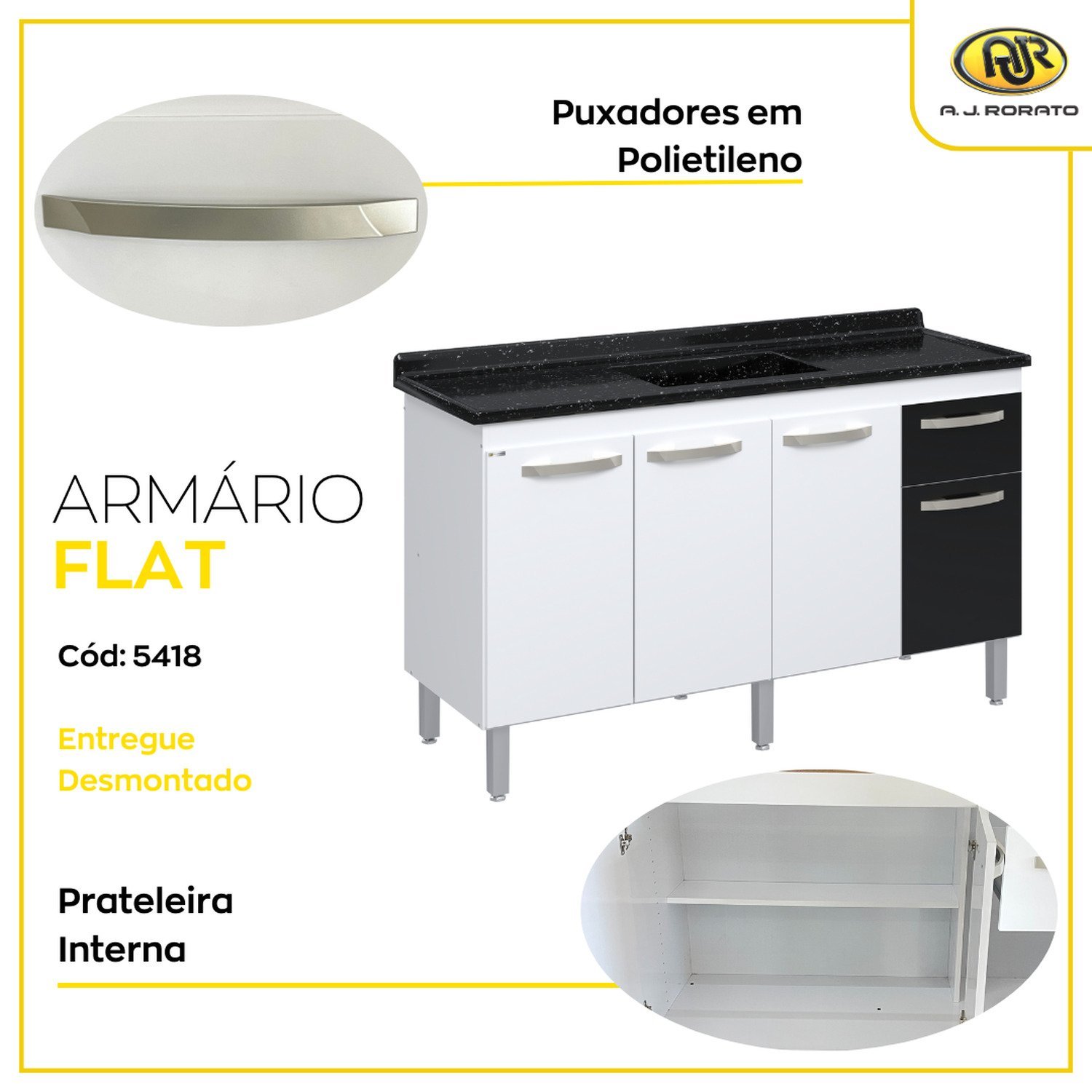 Balcão de Cozinha 3 Portas e 1 Gaveta 143cm | MadeiraMadeira