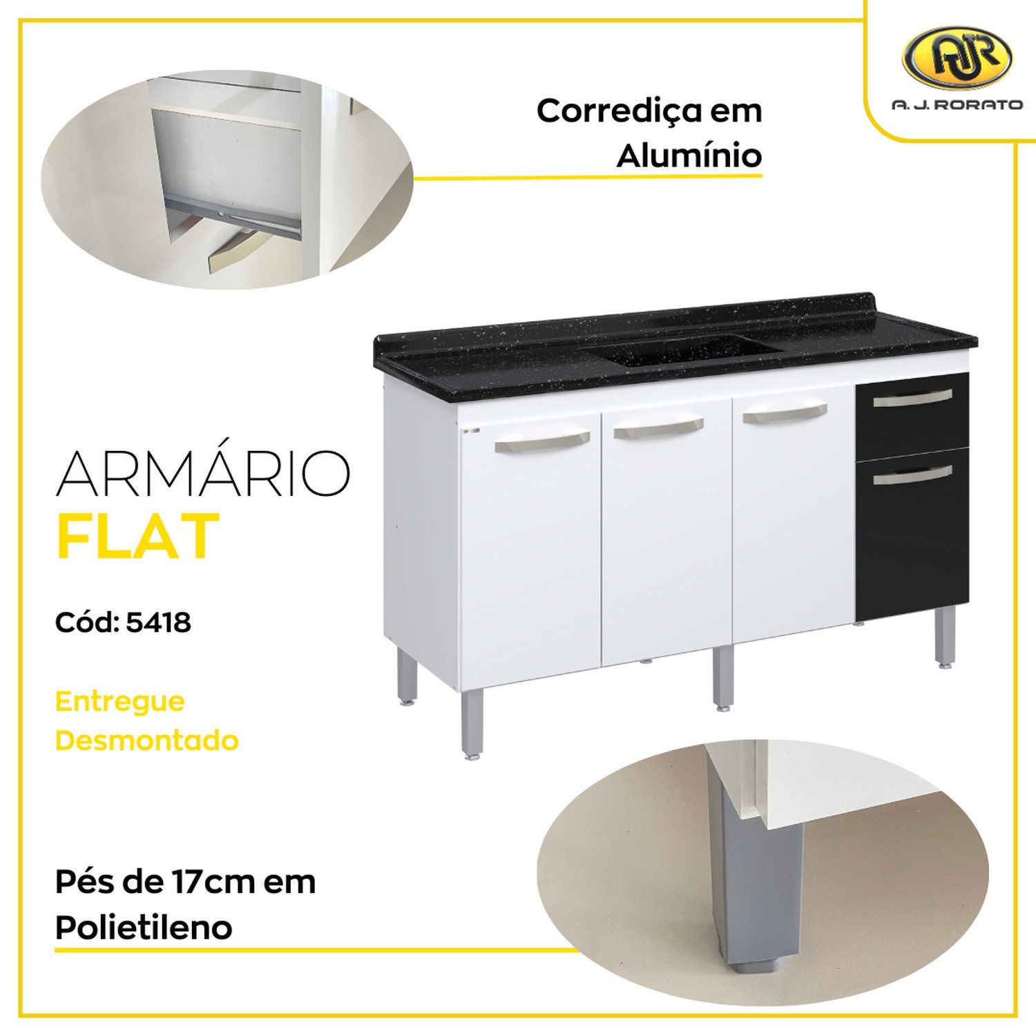 Balcão de Cozinha 3 Portas e 1 Gaveta 143cm | MadeiraMadeira