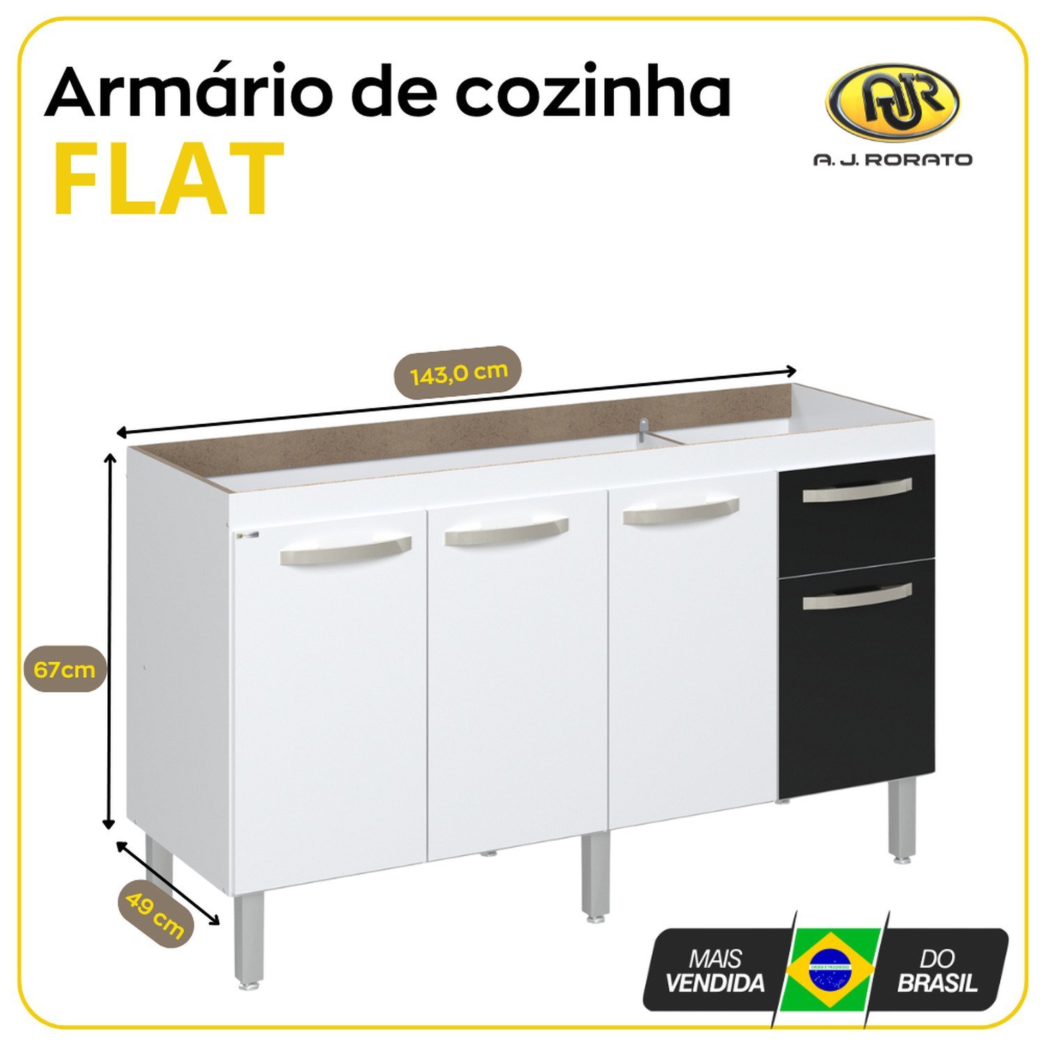 Balcão de Cozinha 3 Portas e 1 Gaveta 143cm | MadeiraMadeira