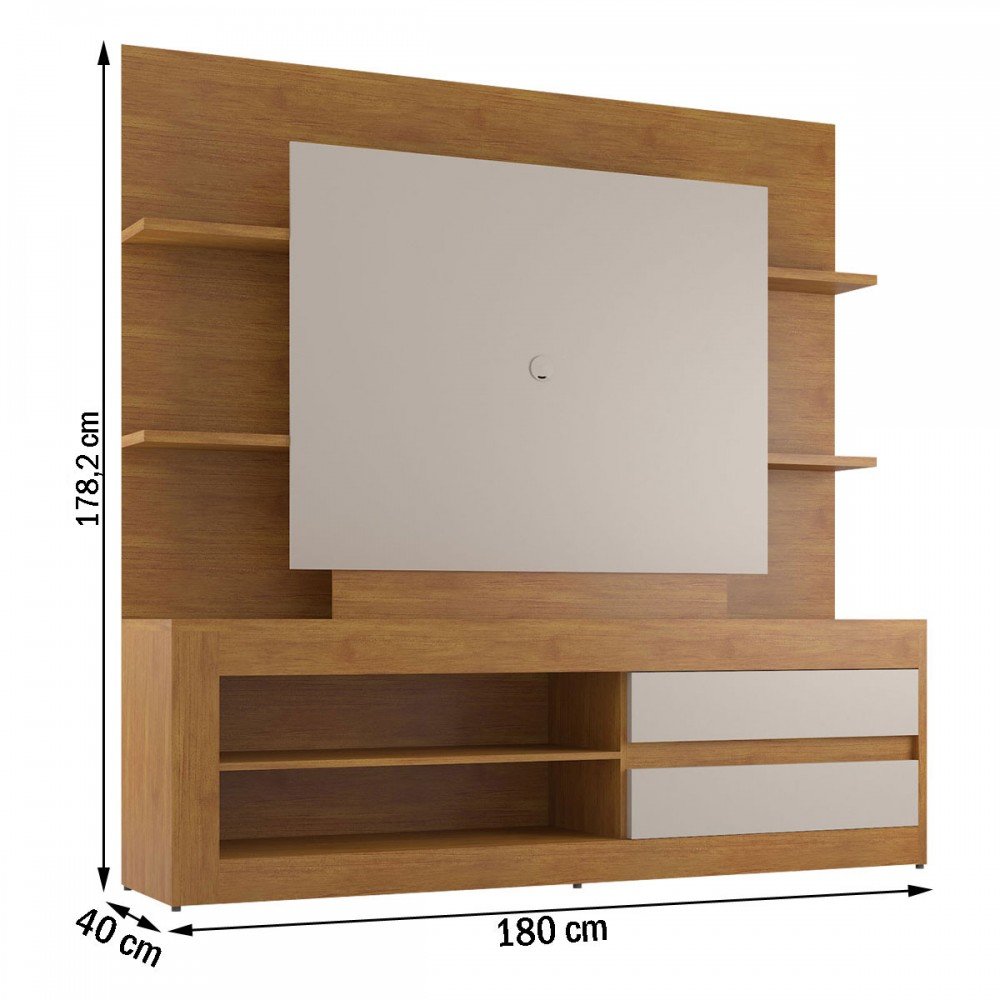 Estante para TV Até 55 Polegadas Tabu 2 Gavetas 5 Prateleiras Mel/Off White - Viero Móveis ...
