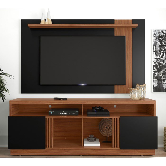 Rack Itapua e Painel Leme Para TV 75 Polegadas Noce Milano Preto CLB ...