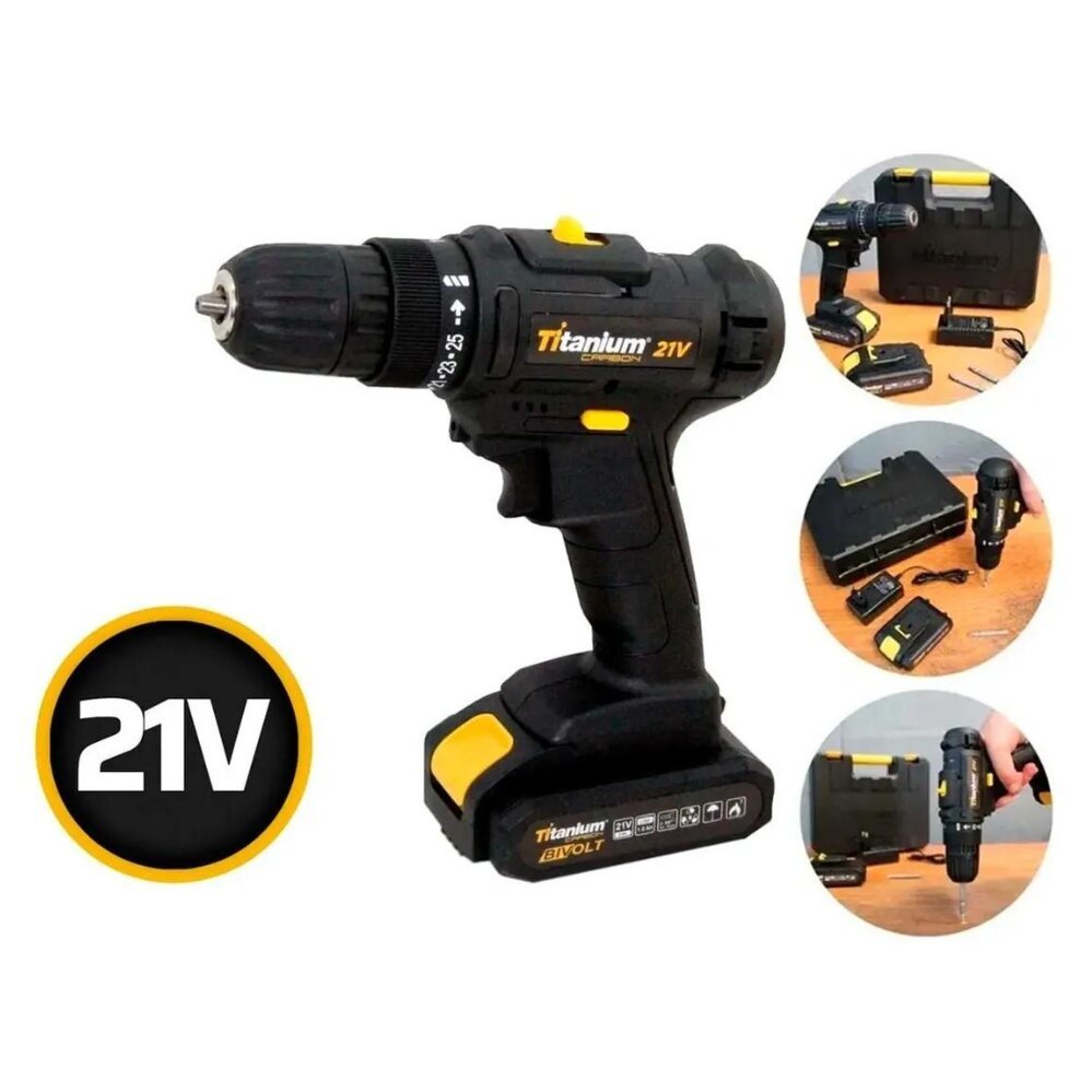 Parafusadeira a Bateria 35 Acessórios Titanium Carbon 3/8 21v Bivolt | MadeiraMadeira