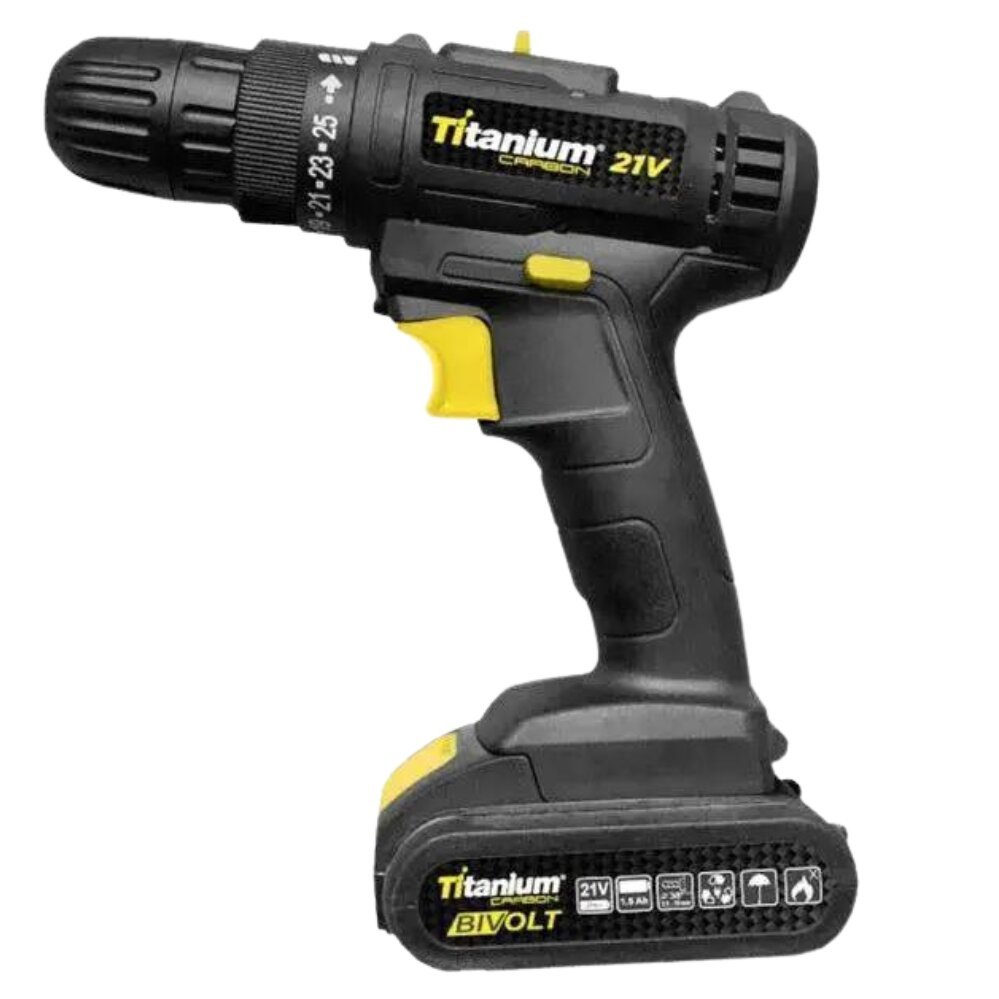 Parafusadeira a Bateria 35 Acessórios Titanium Carbon 3/8 21v Bivolt | MadeiraMadeira