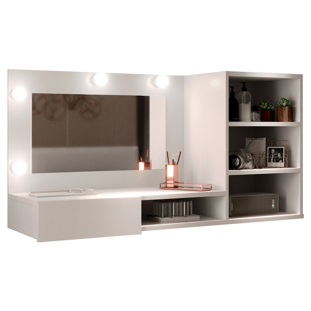 Penteadeira Camarim Suspensa com LED e Espelho Manuela Branco Domm ...