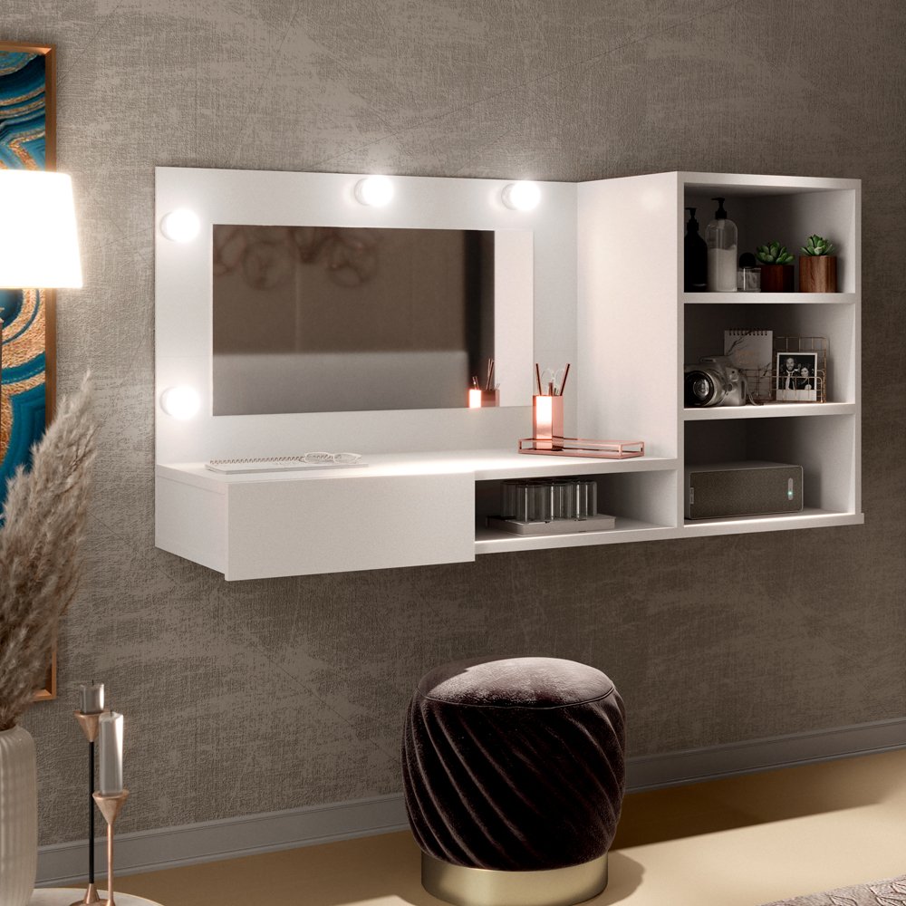 Penteadeira Camarim Suspensa com LED e Espelho Manuela Branco Domm ...