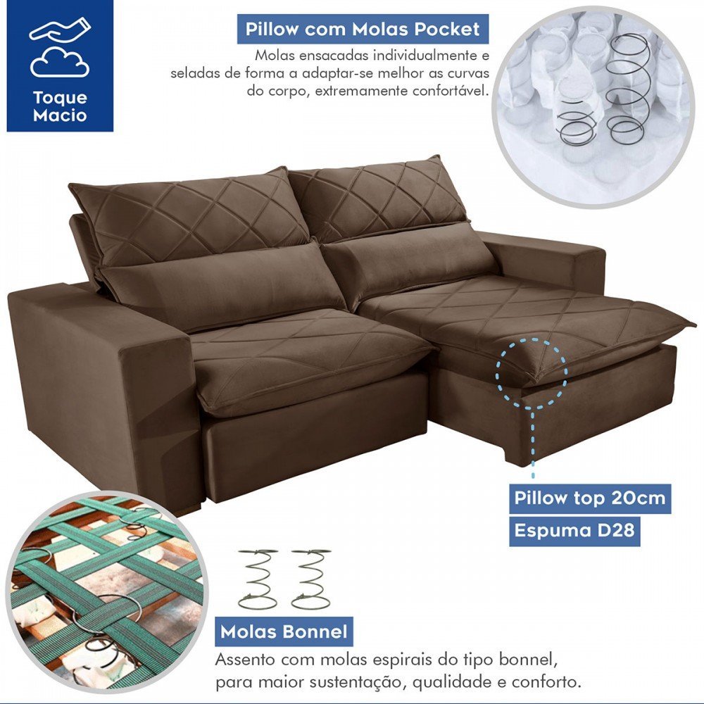 Sofá 4 Lugares Porto Retrátil e Reclinável 250cm Marrom - Celflex ...