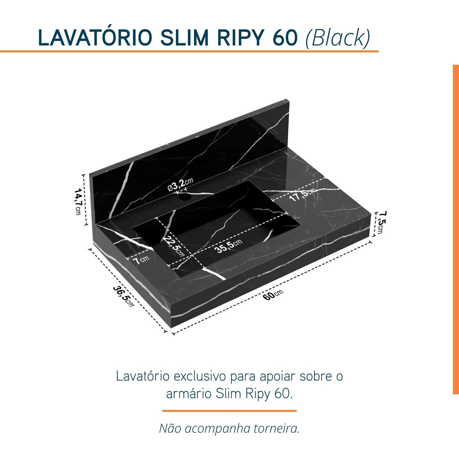 Bancada de Banheiro Lavatório Slim 60 Kit Ripy 60 Cm com Cuba Esculpida ...