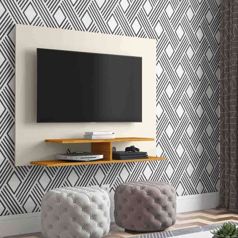 Painel Veneza 50 Polegadas com Nichos Off White com Nature | MadeiraMadeira