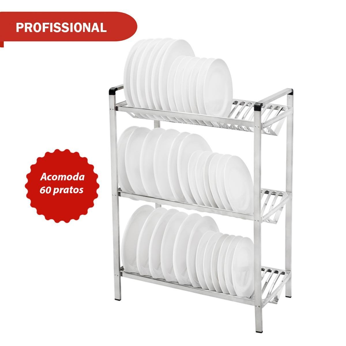 Escorredor Inox Profissional 60 Pratos Elegance | MadeiraMadeira