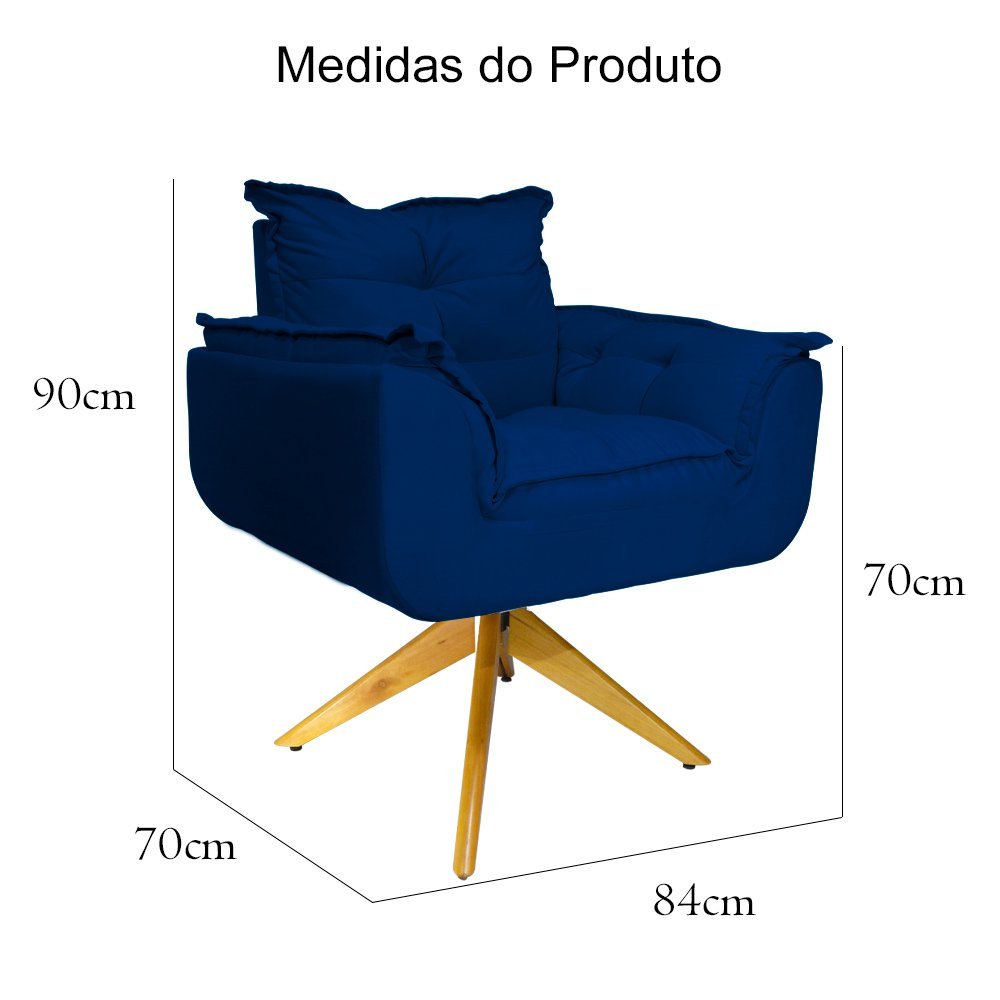 Poltrona Decorativa Opalla Pés Giratório Madeira Suede Azul Marinho - DS Estofados | MadeiraMadeira