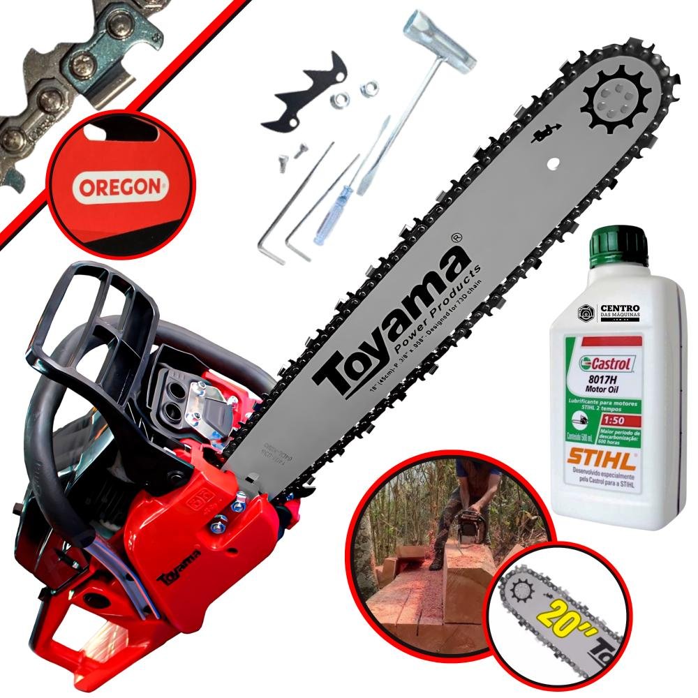 Motosserra Á Gasolina Toyama Tcs58f-g2 55cc 3,2hp Sabre 20” Ponta Rolante + Óleo Stihl 2t ...