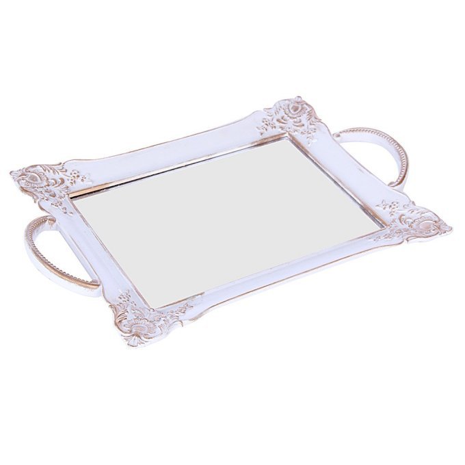 Bandeja Envelhecida Floral Plástica Espelho 38X25CM Lunne | MadeiraMadeira