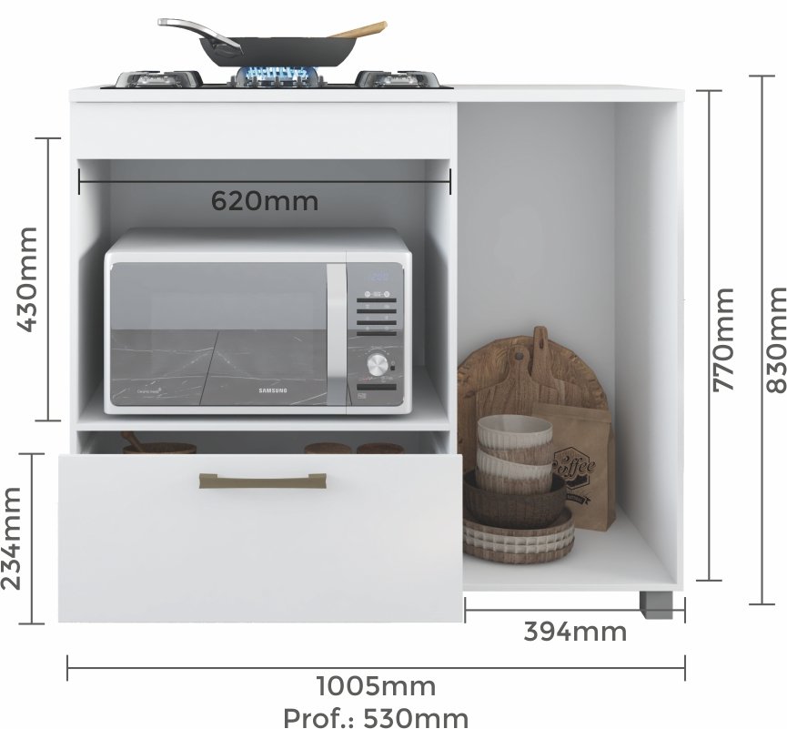 BALCAO COOKTOP MANU 04 BOCAS 1497 Branco MOVEIS PARANA | MadeiraMadeira
