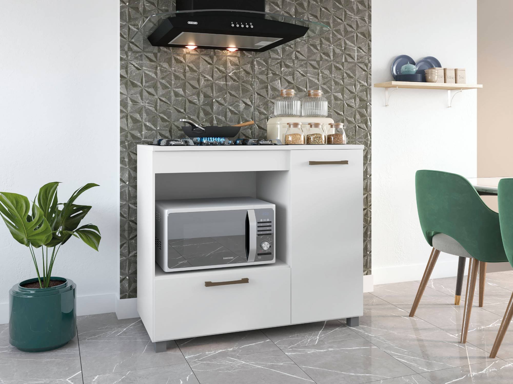 BALCAO COOKTOP MANU 04 BOCAS 1497 Branco MOVEIS PARANA | MadeiraMadeira