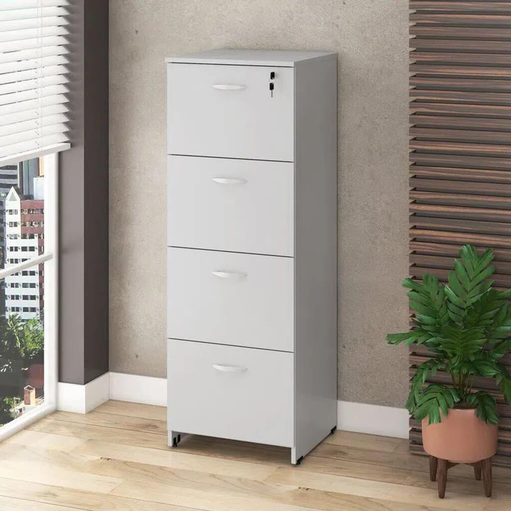 Gaveteiro Alto Para Escritório Com 4 Gavetas Branco Lilies Móveis ...