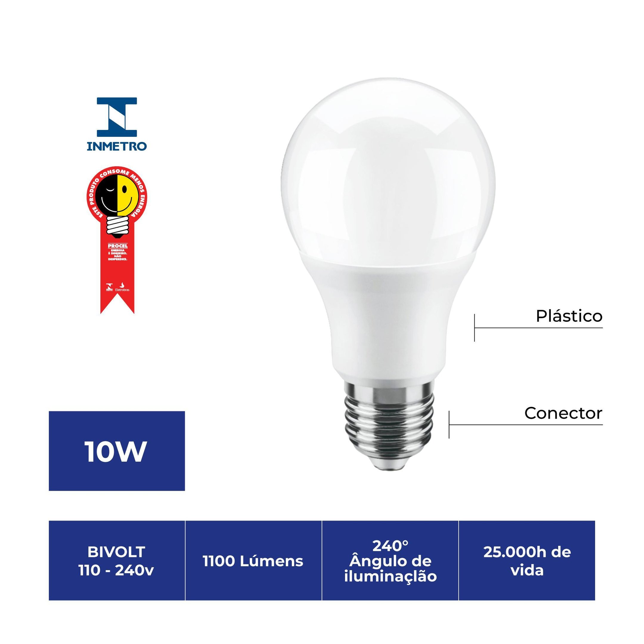 Kit 10 Lâmpadas Bulbo Led 10w Orion A60 Bivolt 6000k | MadeiraMadeira