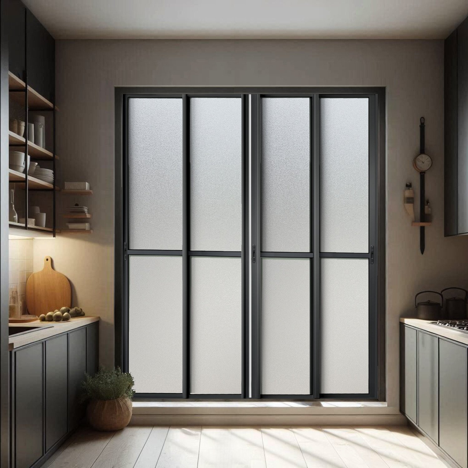 Porta de Correr 4 Folhas Moveis 210 X 240 Elite com Fecho Automático Vidro Liso | MadeiraMadeira