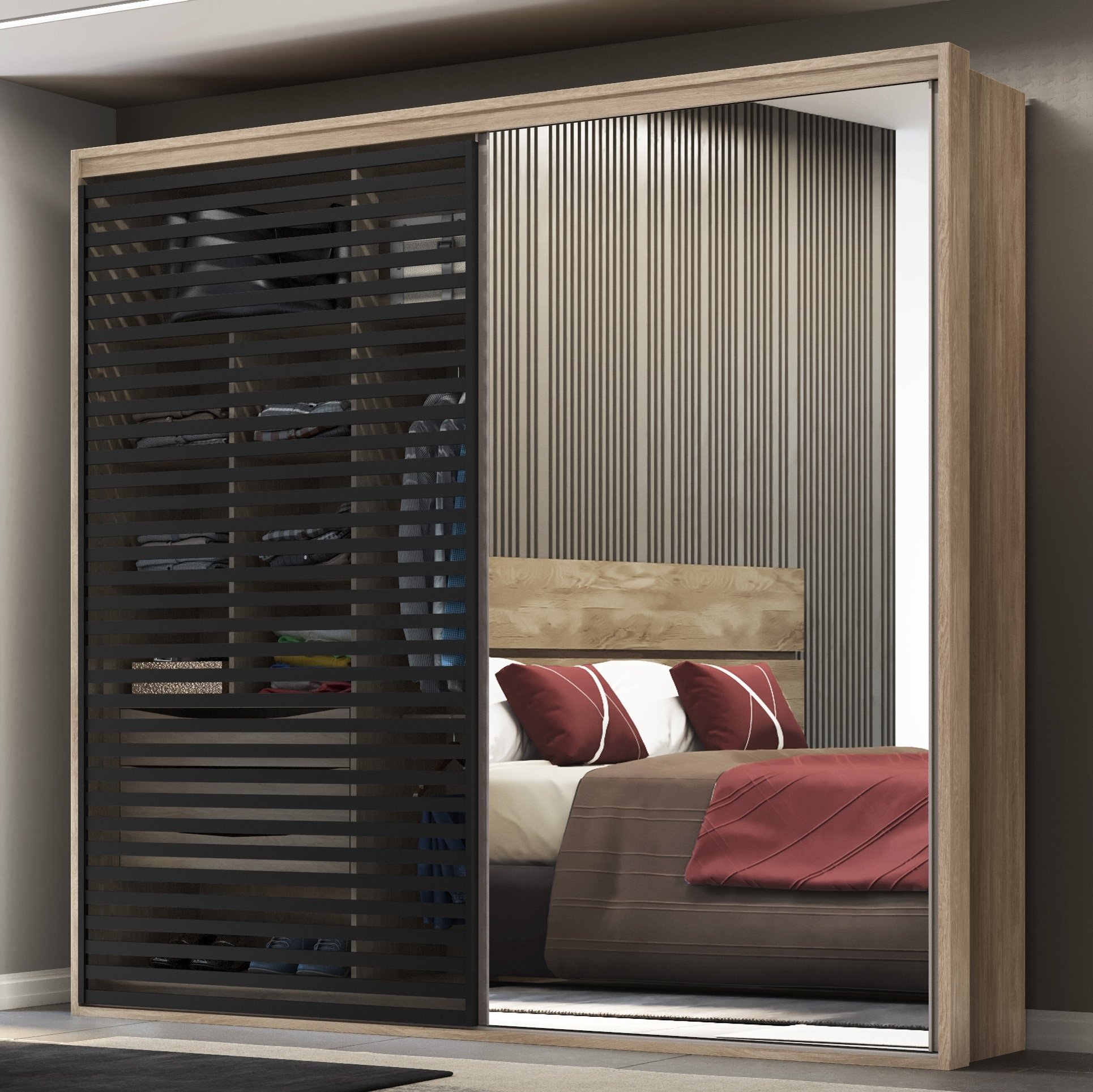 Guarda Roupa Ripped 2 Portas Carvalho com Espelho | MadeiraMadeira