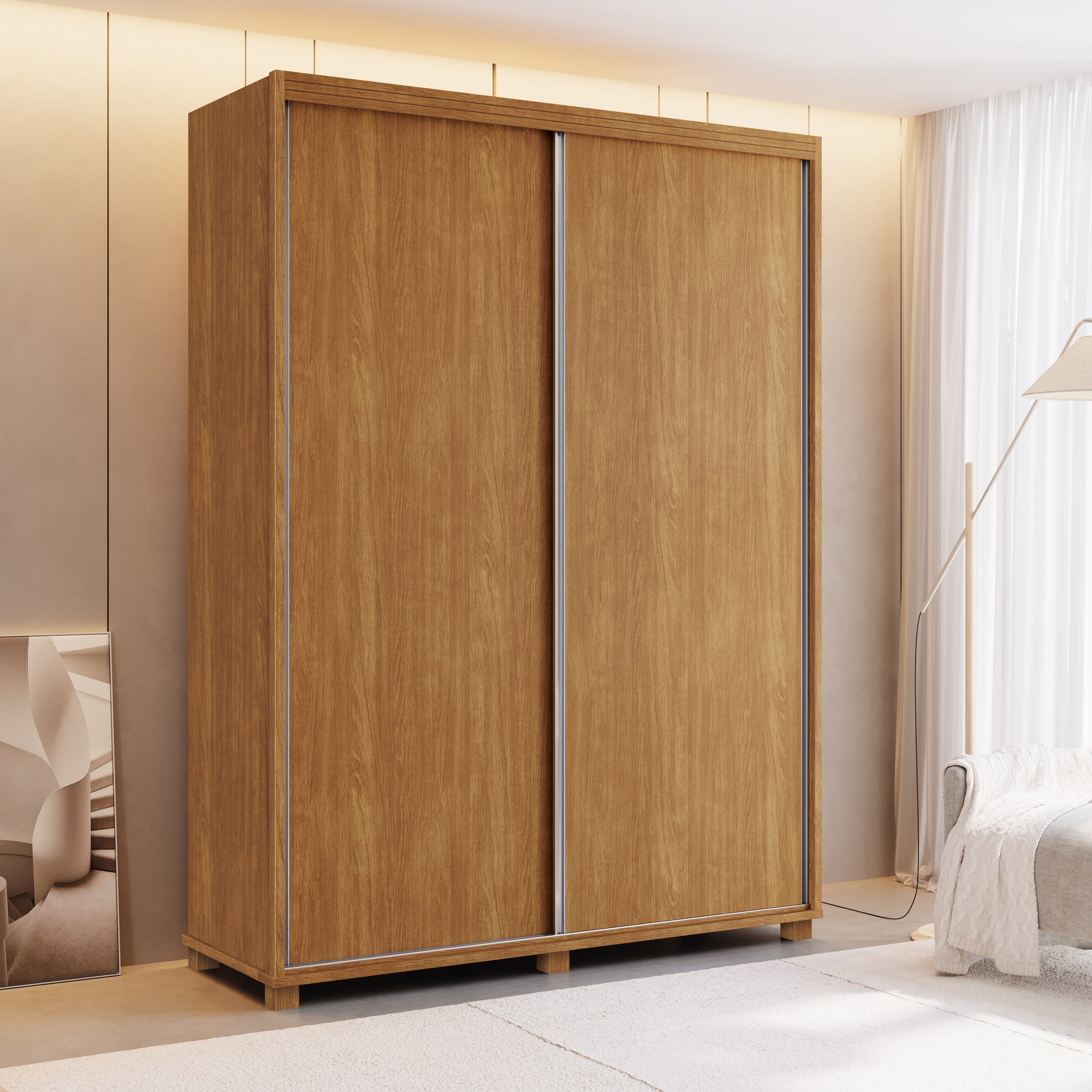 Roupeiro Lisboa 100% Mdf 2 Portas Corrediças Telescópicas:nature ...