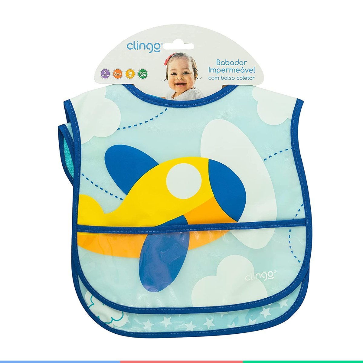 Kit 2 Babadores Impermeáveis Com Bolso Coletor Para Crianças +6 Meses ...