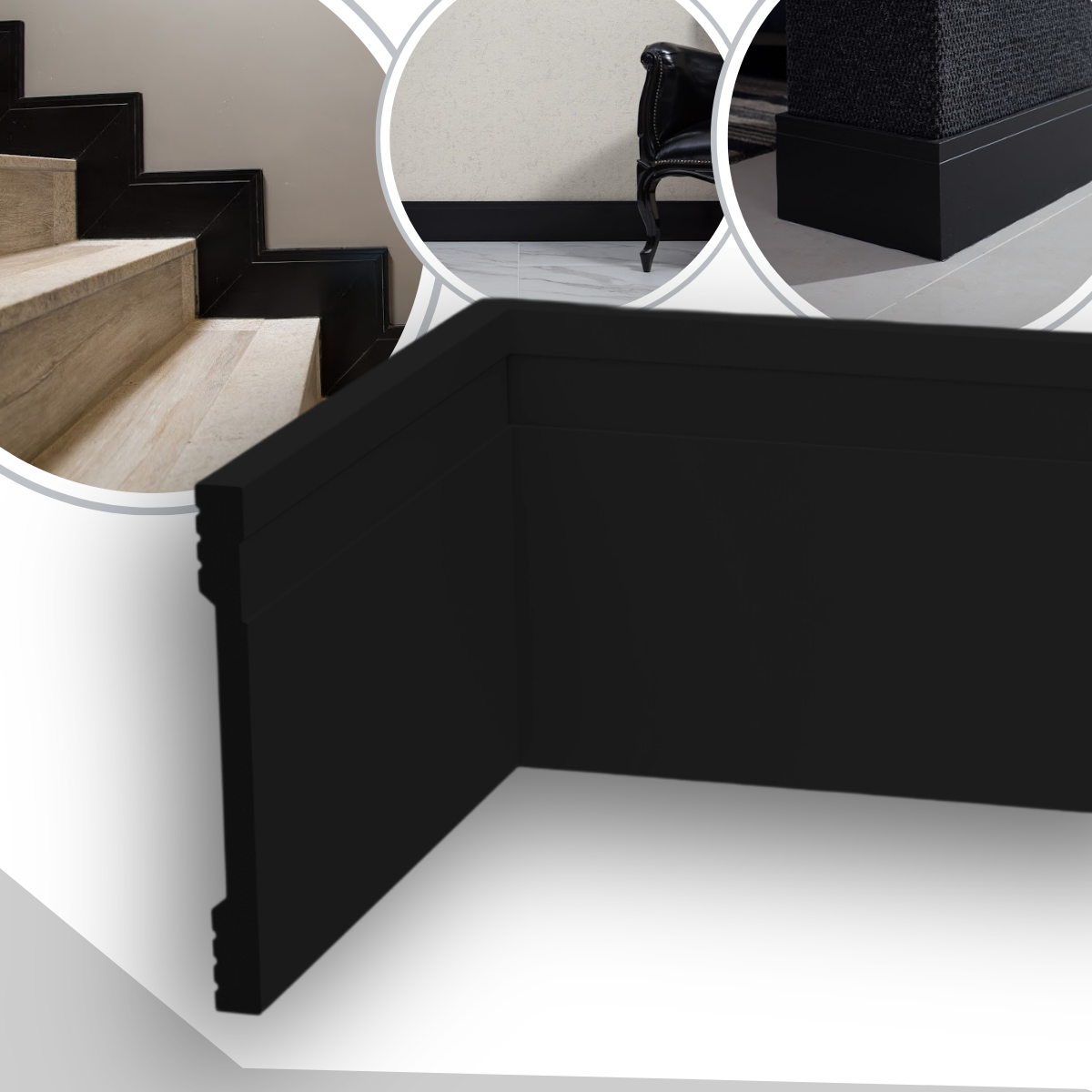 Rodapé de Poliestireno 7 Cm Altura Preto Frisado (10mm X 2 Metros ...