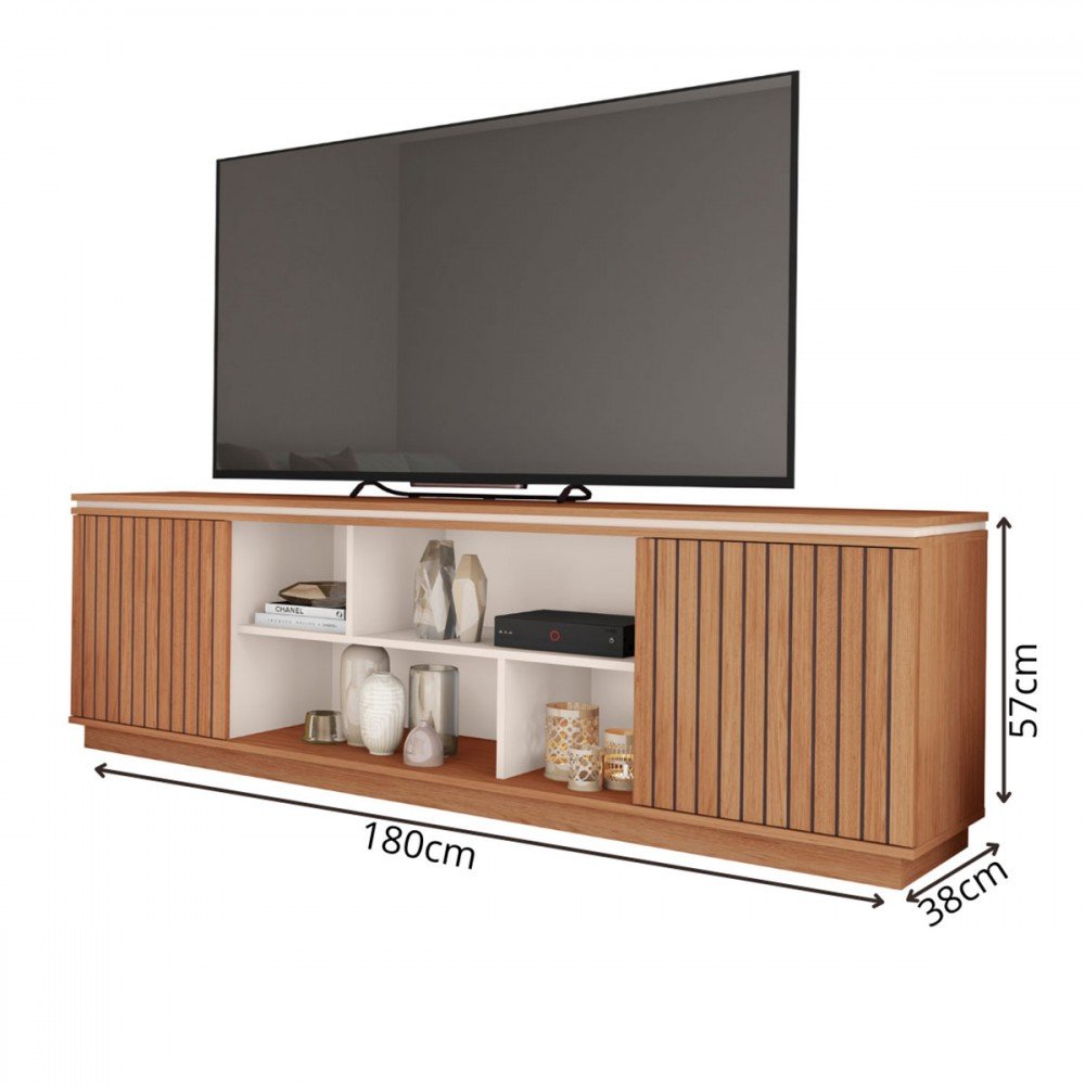 Rack para Tv até 75 Polegadas Simetria 2 Portas Ripadas Freijo/off White - Caemmun | MadeiraMadeira