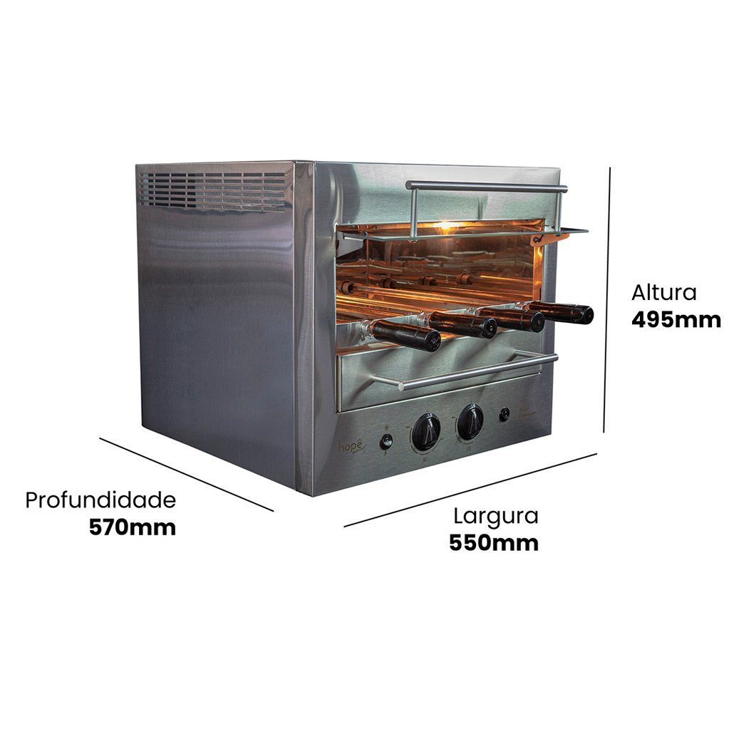 Churrasqueira a Gás de Bancada 4 Espetos Aço Inox Bake Premium Bivolt ...