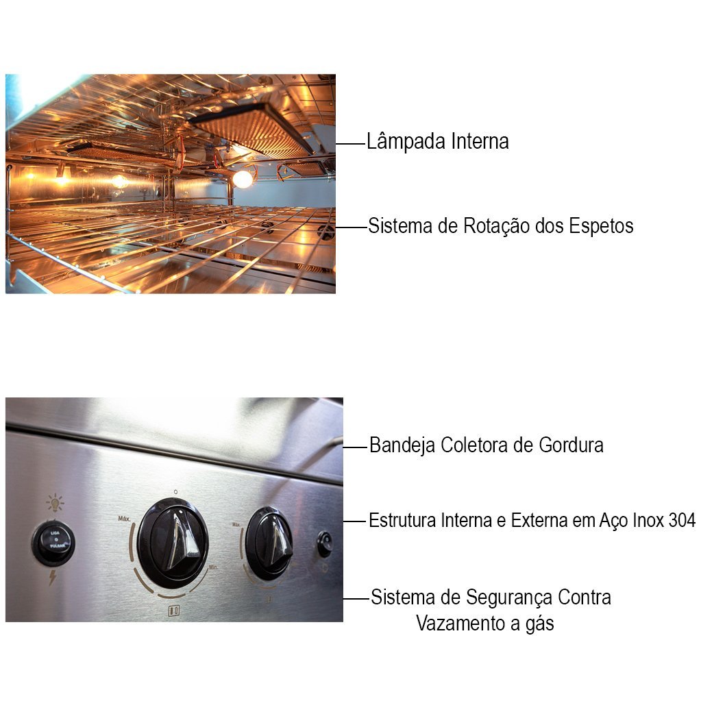 Churrasqueira a Gás de Bancada 4 Espetos Aço Inox Bake Premium Bivolt ...