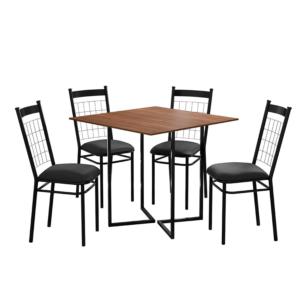 Mesa de Jantar 80x75cm com 4 Cadeiras Estofado Tecido Sintético Preto Luana Estilo Industrial ...