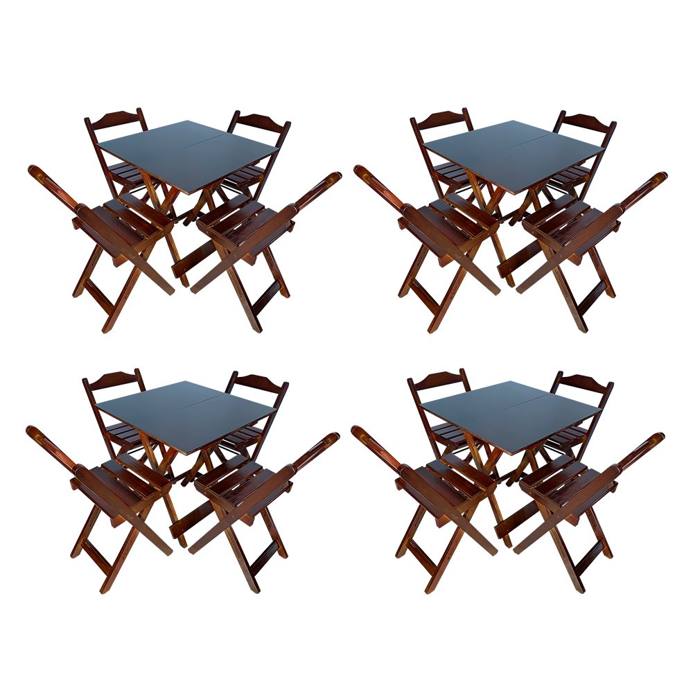 Kit 4 Jogos de Mesa Dobrável 70x70 com 4 Cadeiras de Madeira Ideal para Bar e Restaurante ...