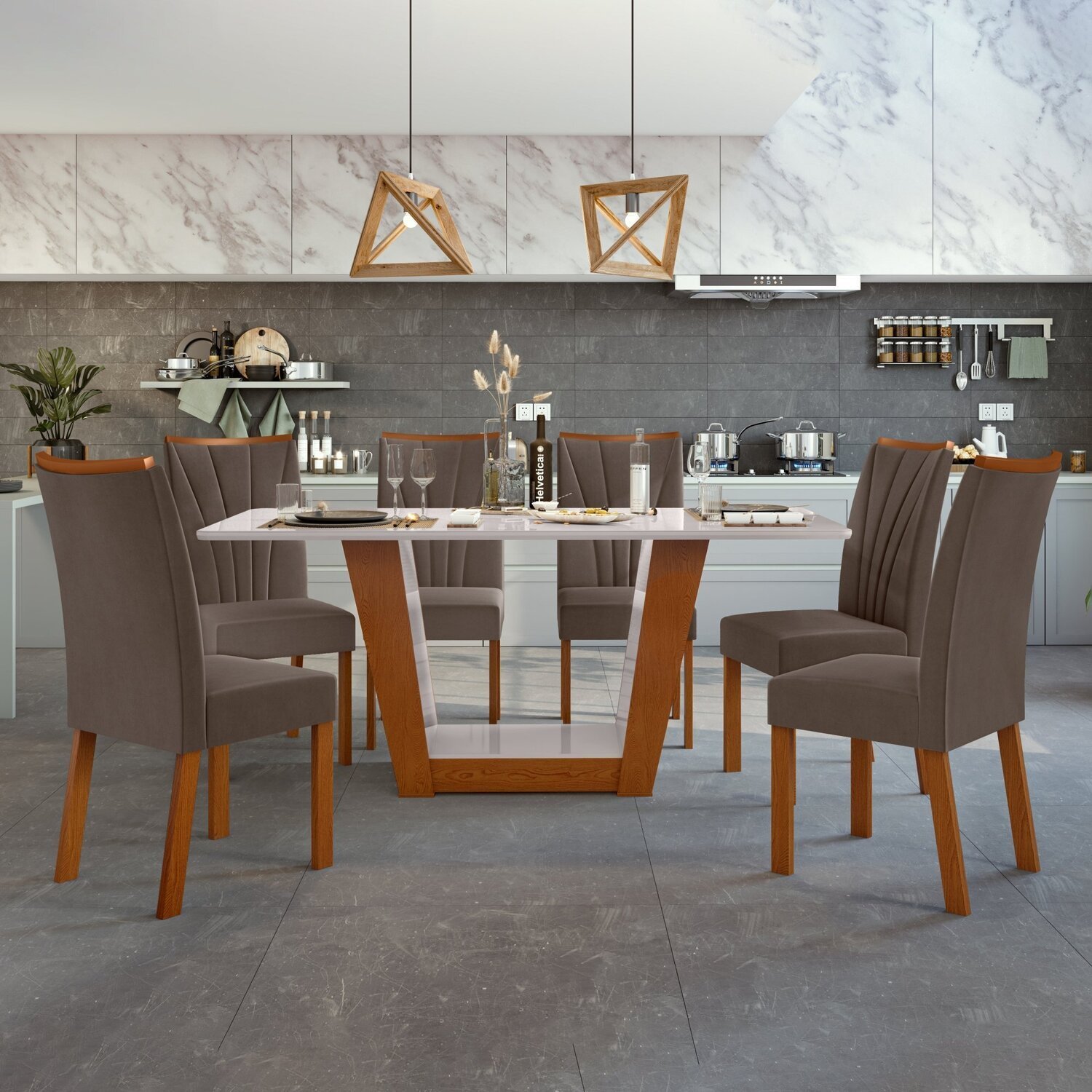 Conjunto Mesa 170cm Apogeu com Vidro e 6 Cadeiras Apogeu | MadeiraMadeira