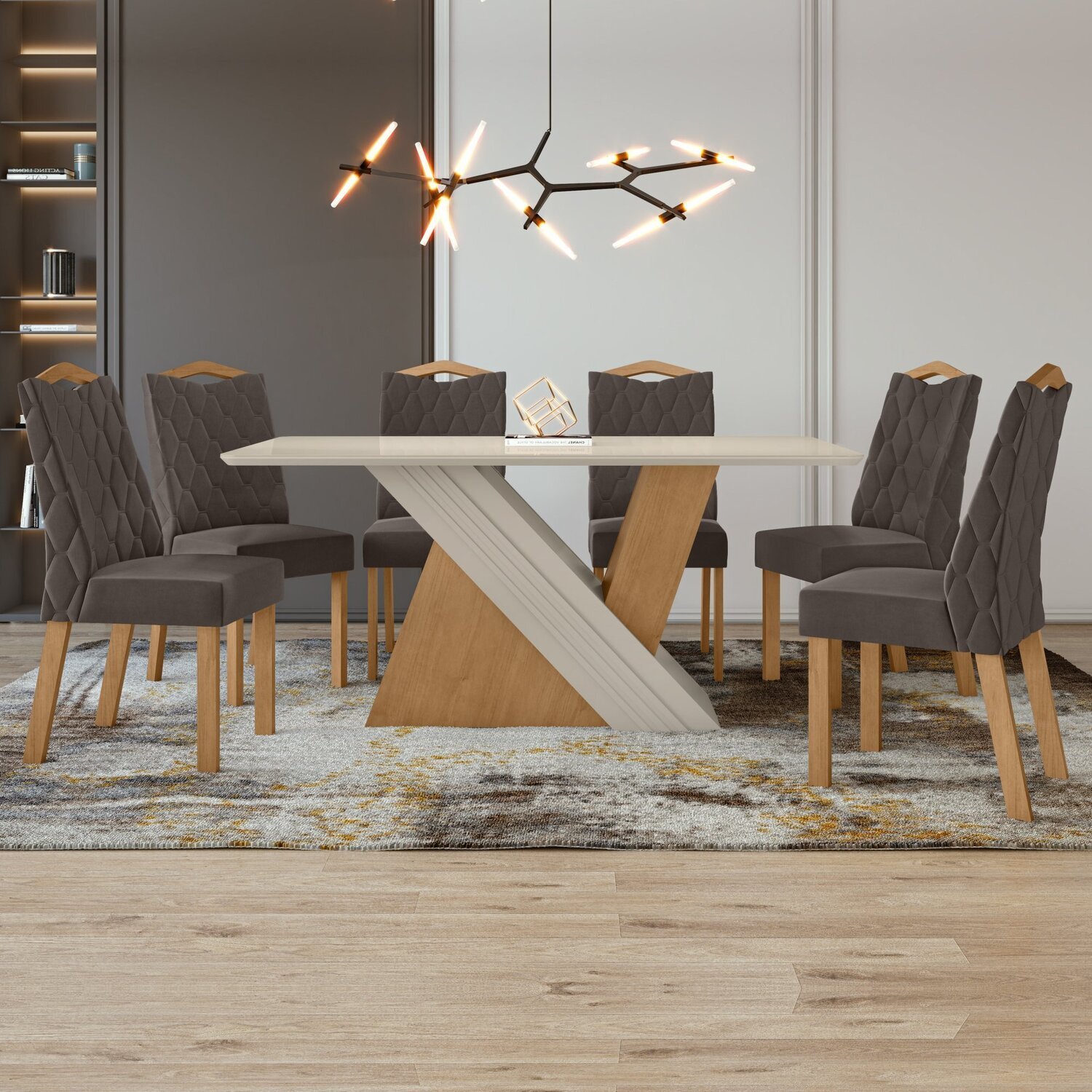 Conjunto Mesa 170cm Vênus com Vidro e 6 Cadeiras Vênus | MadeiraMadeira