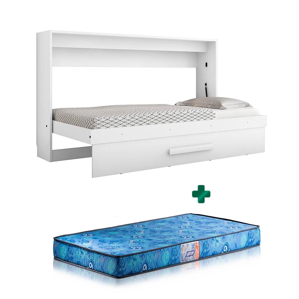 Cama Imbutida na Parede Solteiro Dobrável Branca Framar com Colchão ...