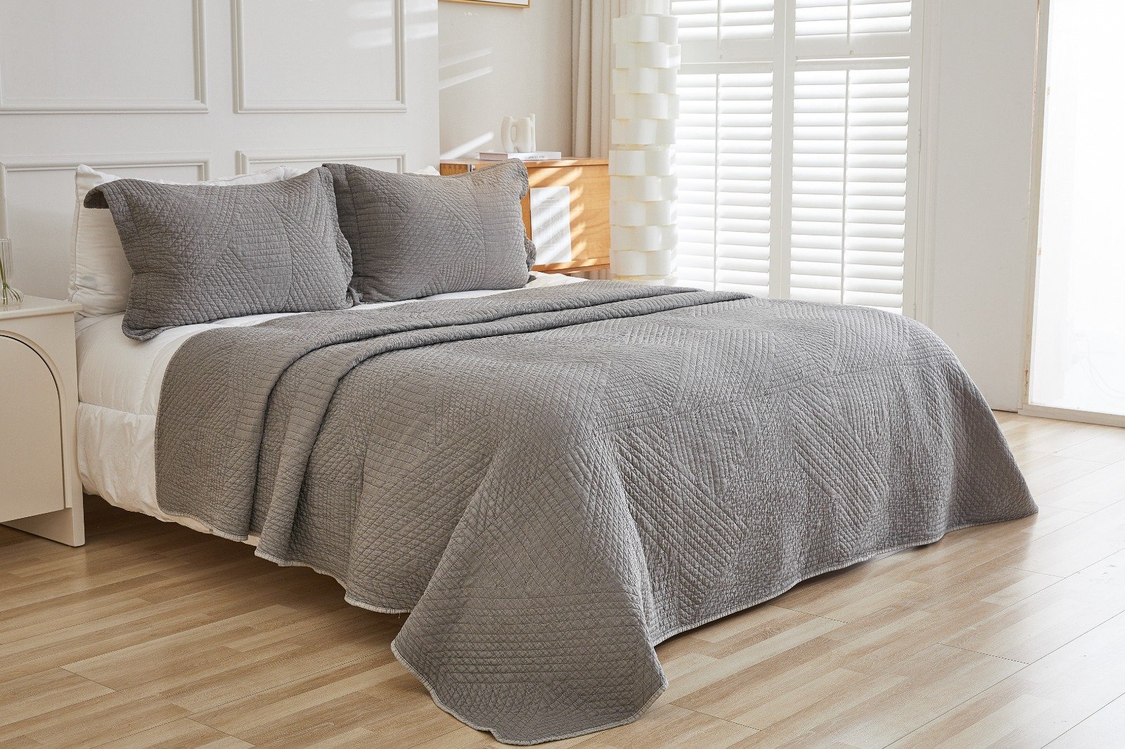 Kit Colcha King 3 Peças Taj Mahal:cinza Escuro | MadeiraMadeira