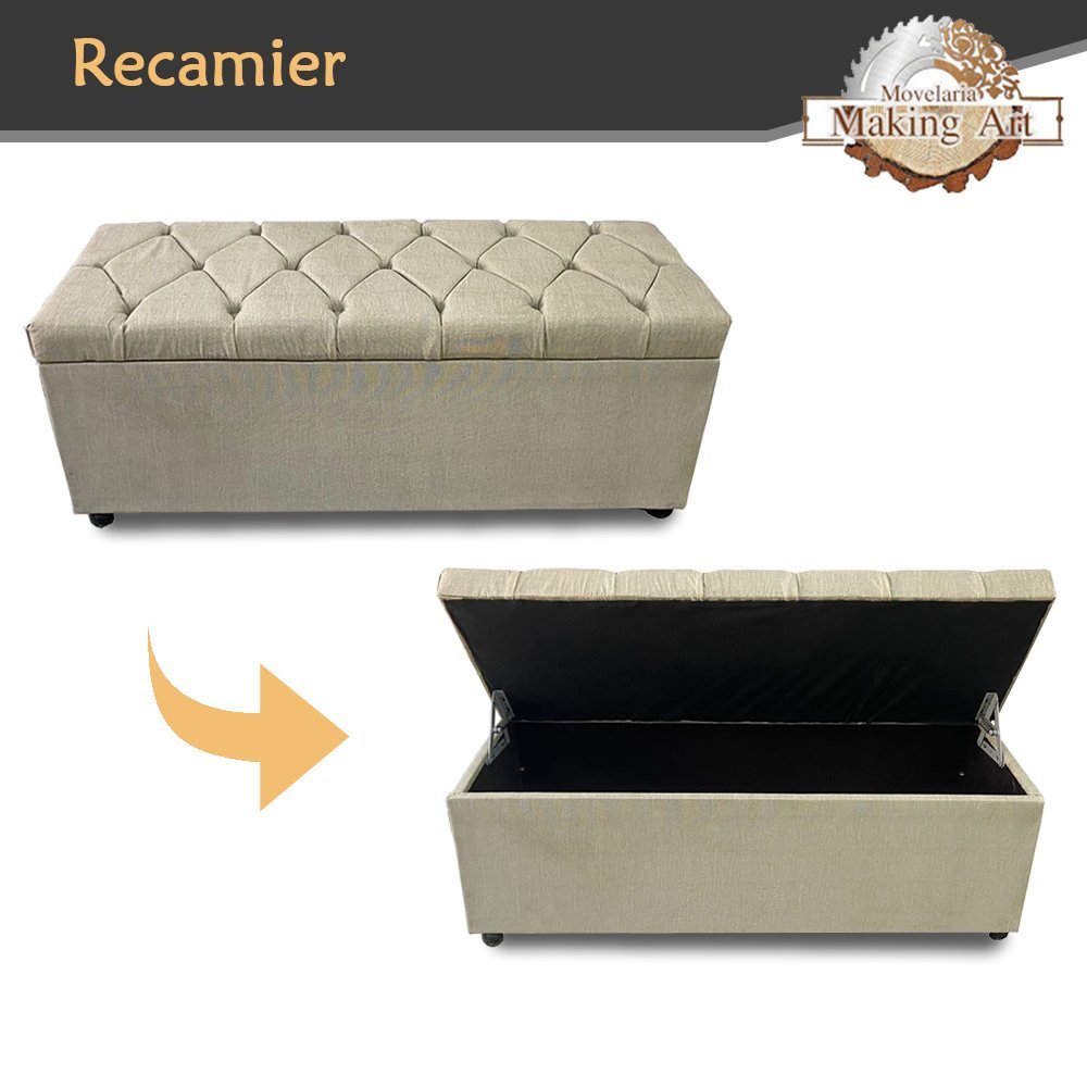 Kit Cabeceira King + Recamier Baú Sapateira 195cm HIDRA Linho Palha ...