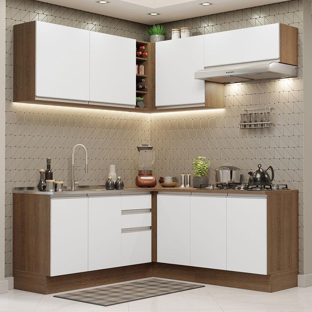 Cozinha Completa 349003 Com Armário E Balcão Rustic/Branco | MadeiraMadeira