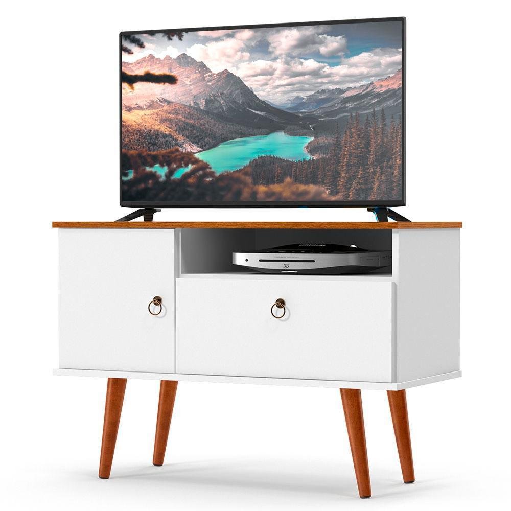 Rack Bancada TV 32 Pol Yan Branco Cumaru | MadeiraMadeira