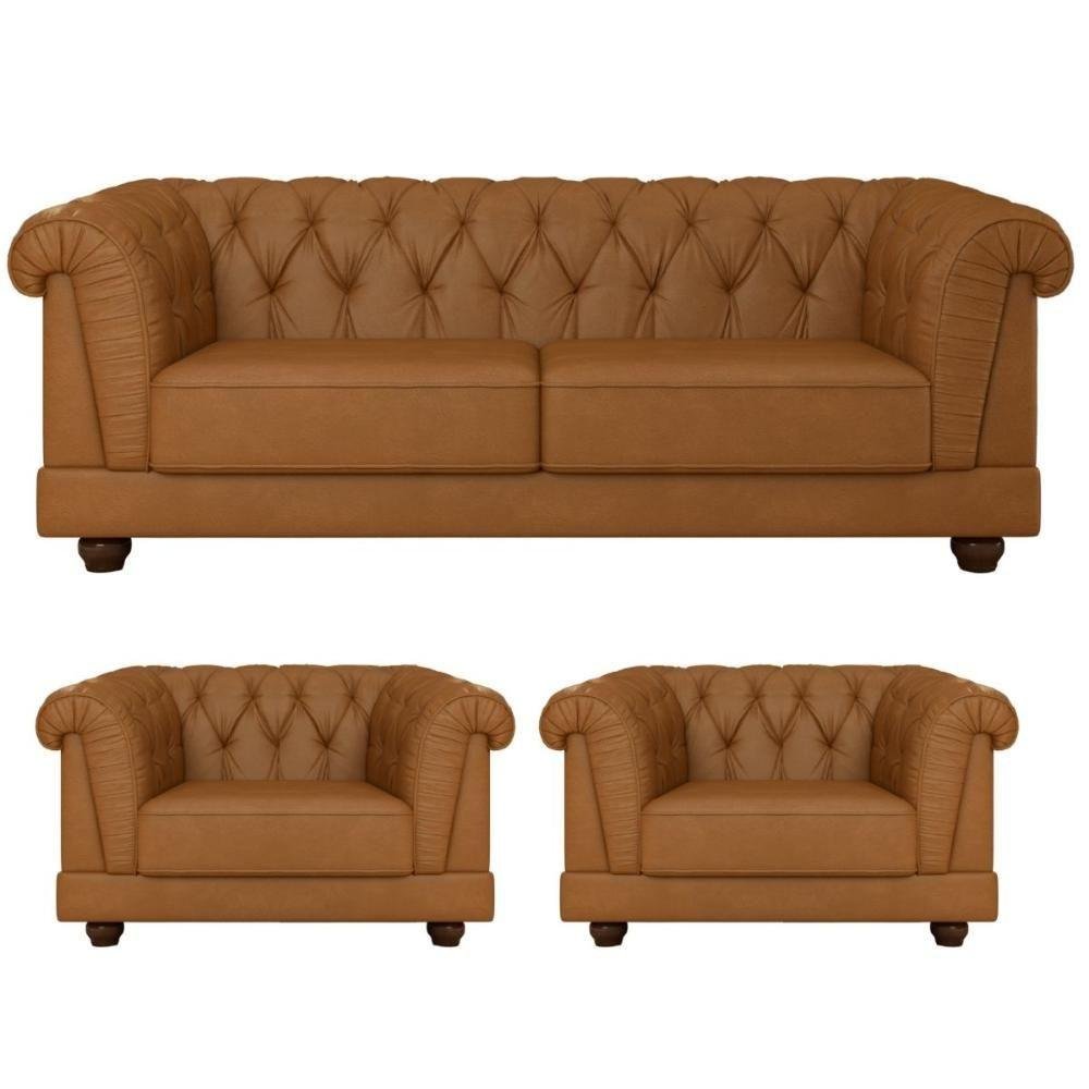 Kit Chesterfield Sofá 2 Lug e 2 Poltronas Helena Captonê Living Luxo em ...