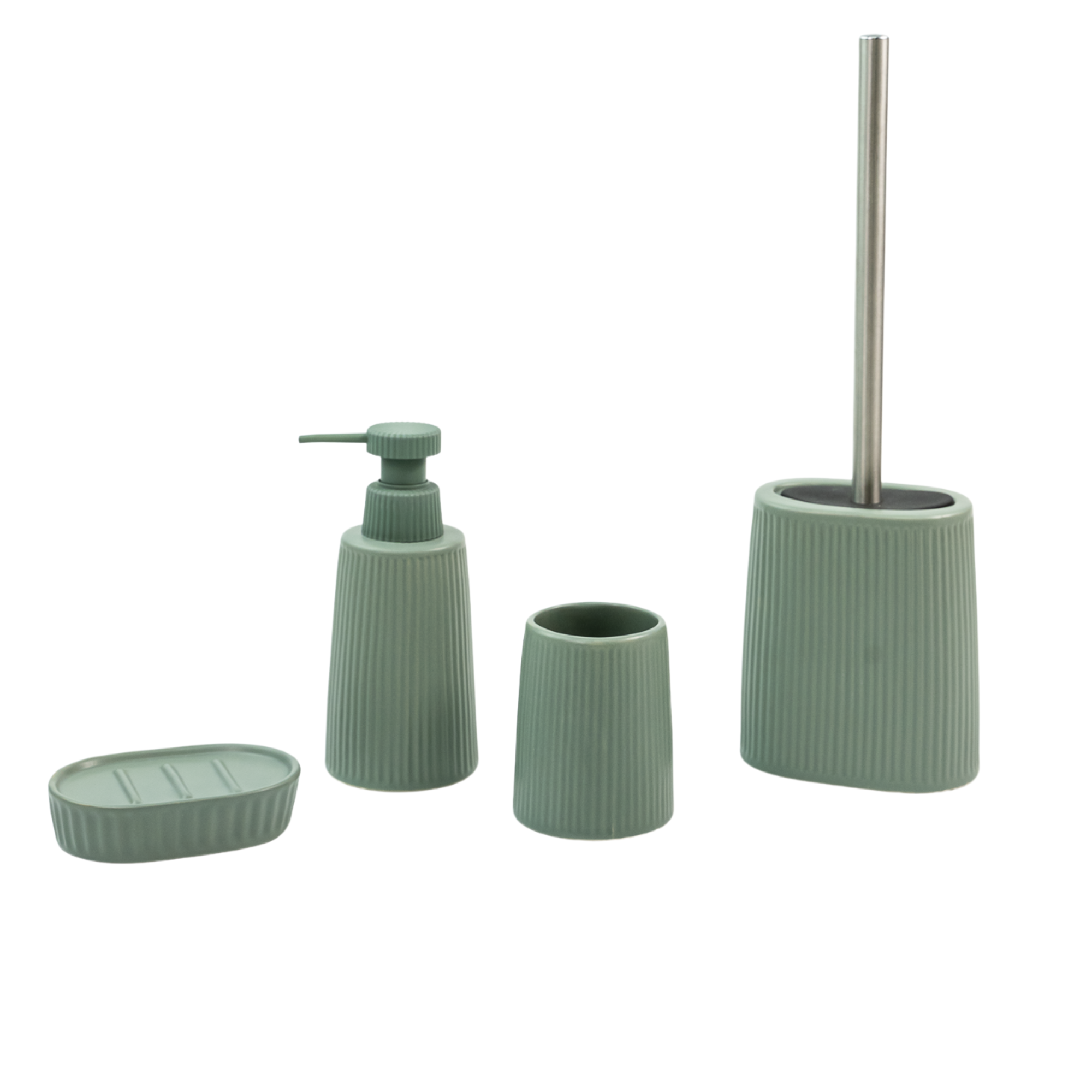 Kit banheiro cerâmica listrada verde 4 pçs - Oikos | MadeiraMadeira