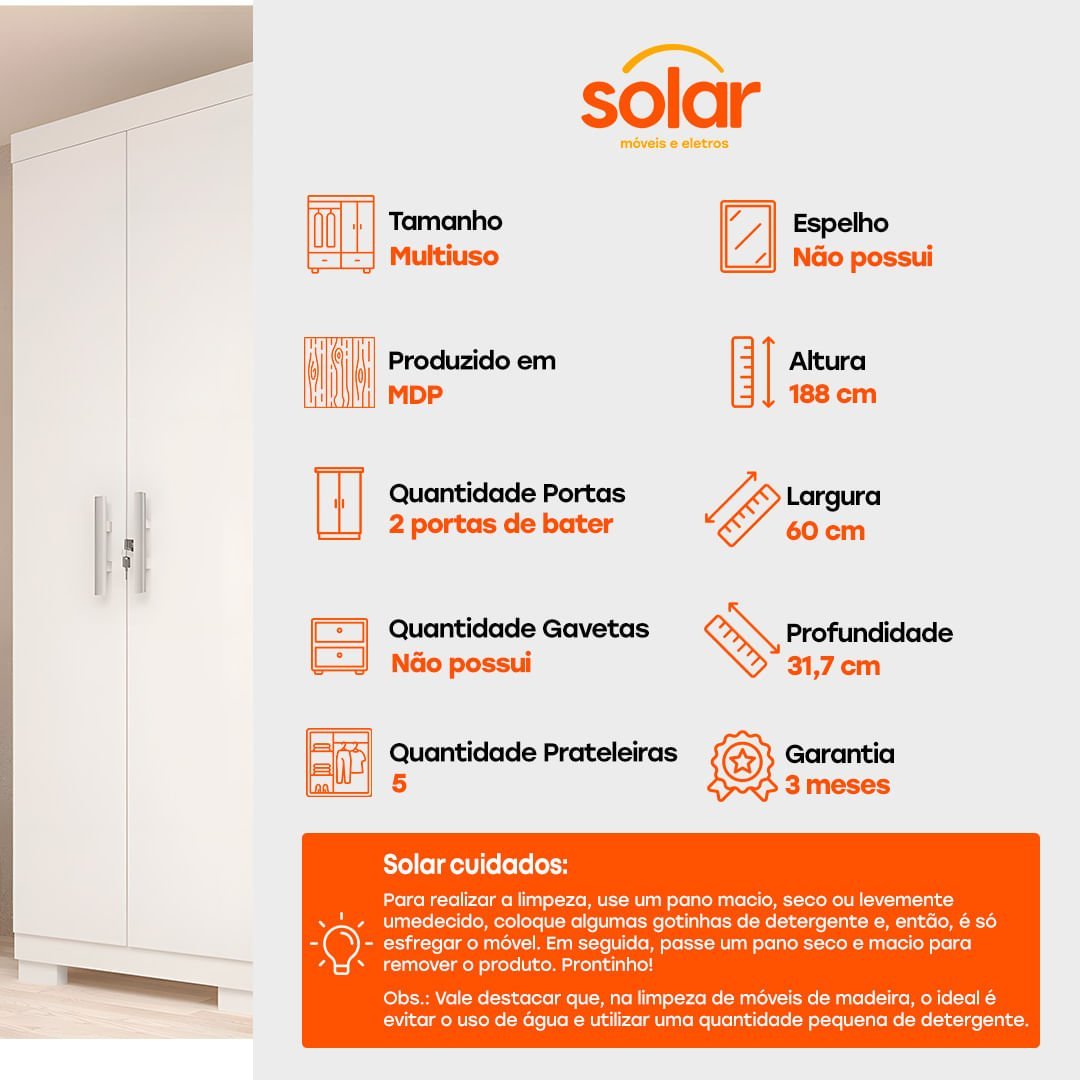 Armário Multiuso Acp Íris 2 Portas com Chave | MadeiraMadeira