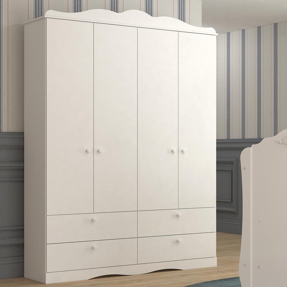 Guarda Roupa Branco Provençal Criança 4 Portas | MadeiraMadeira