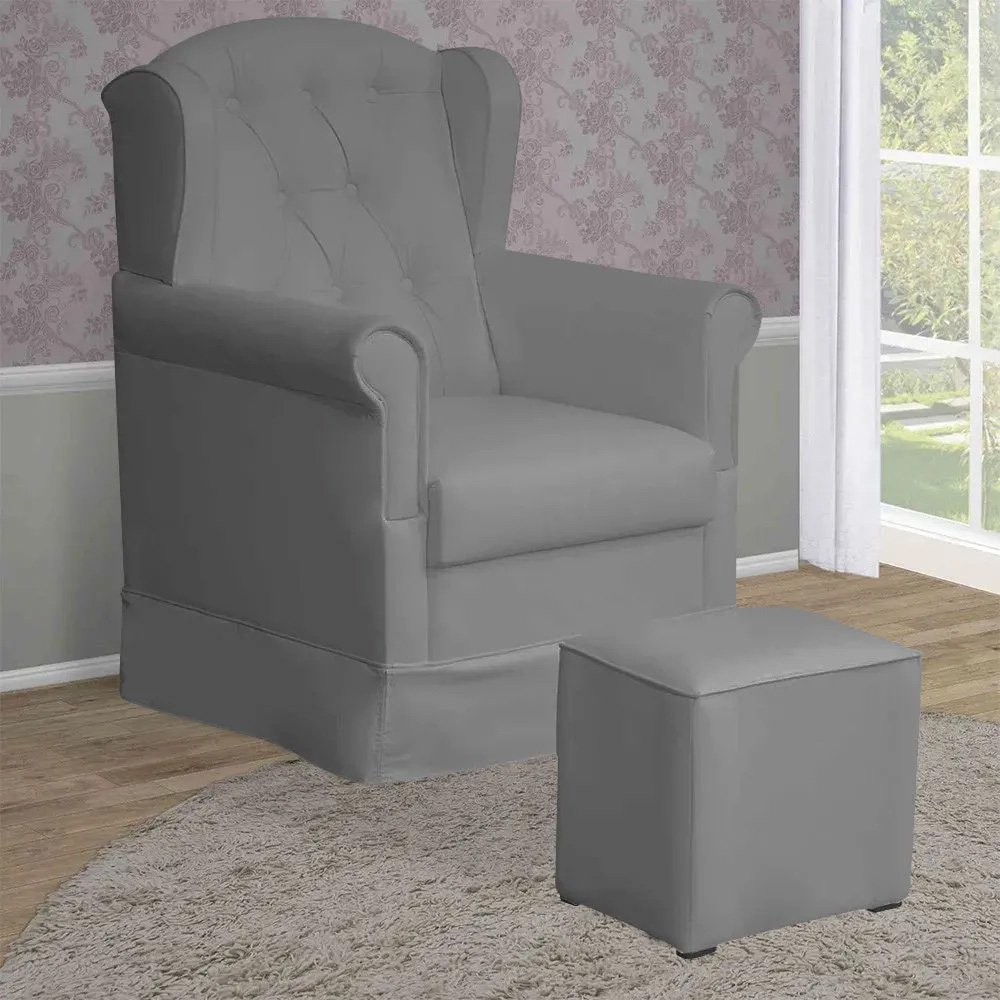 Poltrona Amamentação Manu com Puff Suede Cinza | MadeiraMadeira